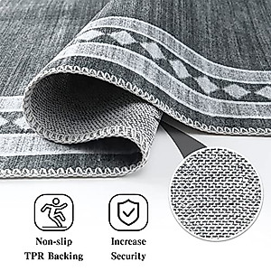 RUGSREAL Large Area Rug 9x12 Bordered Rug Indoor Outdoor Rug Solid Rug Soft Modern Geometric Boho Rug, Non-Slip Rugs for Living Room, Foldable Machine Washable Area Rug (9x12,Grey)