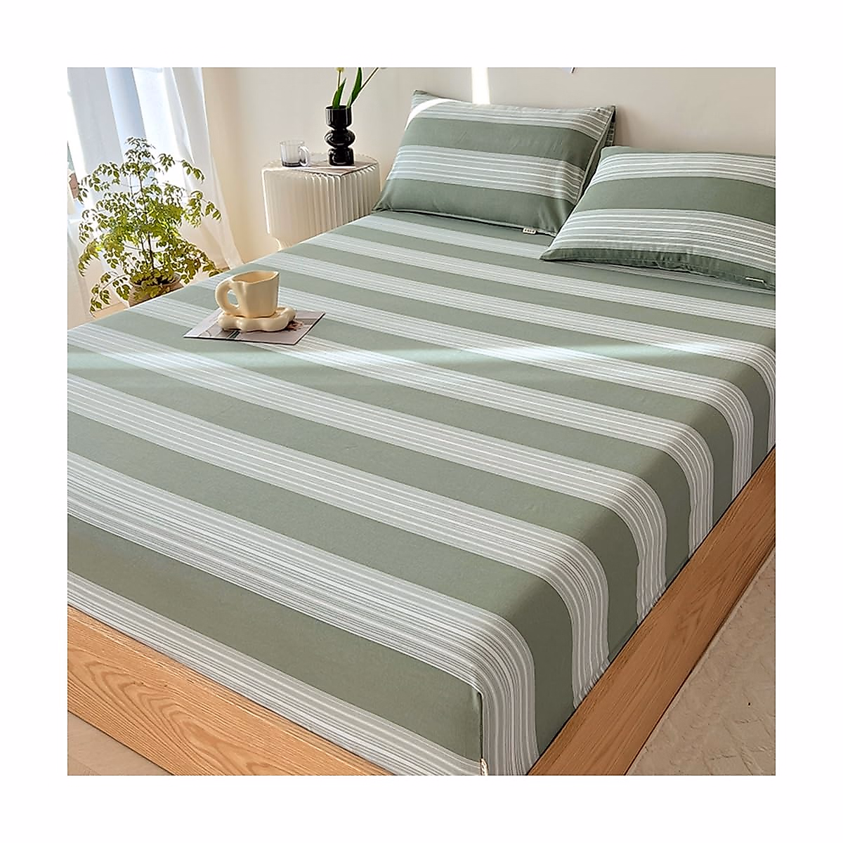 OBONG 100% Cotton Queen Fitted Sheet with Elastic All Around Bedspreads Soft Silky Sateen Weave King Mattress Cover Fits Mattress Upto 11 Inches (Color : A, Size : King)