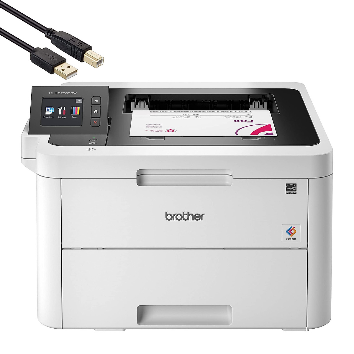 Brother HL-L3270CDW Compact Wireless Digital Color Laser Printer with NFC for Home Office - Print Only - 2.7" Color Touchscreen, Auto Duplex Print, Speed Up to 25 ppm, 250 Sheet, USB Printer Cable