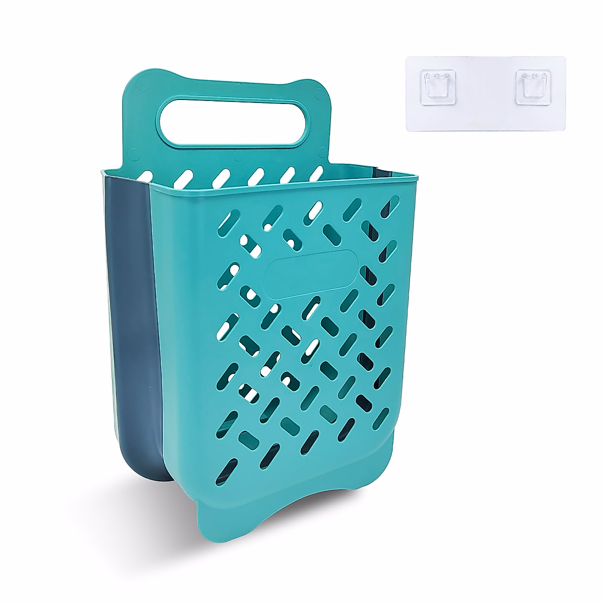 MutiValue Laundry Hamper, Plastic Collapsible Laundry Basket, Portable Wall-Mounted Dirty Clothes Hamper with Hook Space-Saving Foldable Laundry Basket with for Room Storage & Organizing (Blue)