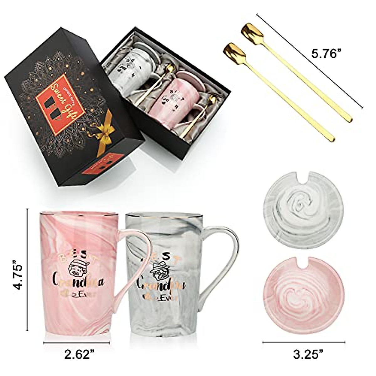 EXREIZST Grandma Grandpa Coffee Mugs - Best Grandma Grandpa Ever Couple Cups Set - Pregnancy Announcement for Grandmother Grandfather - Promoted to Grandparent Anniversary Birthday Gifts