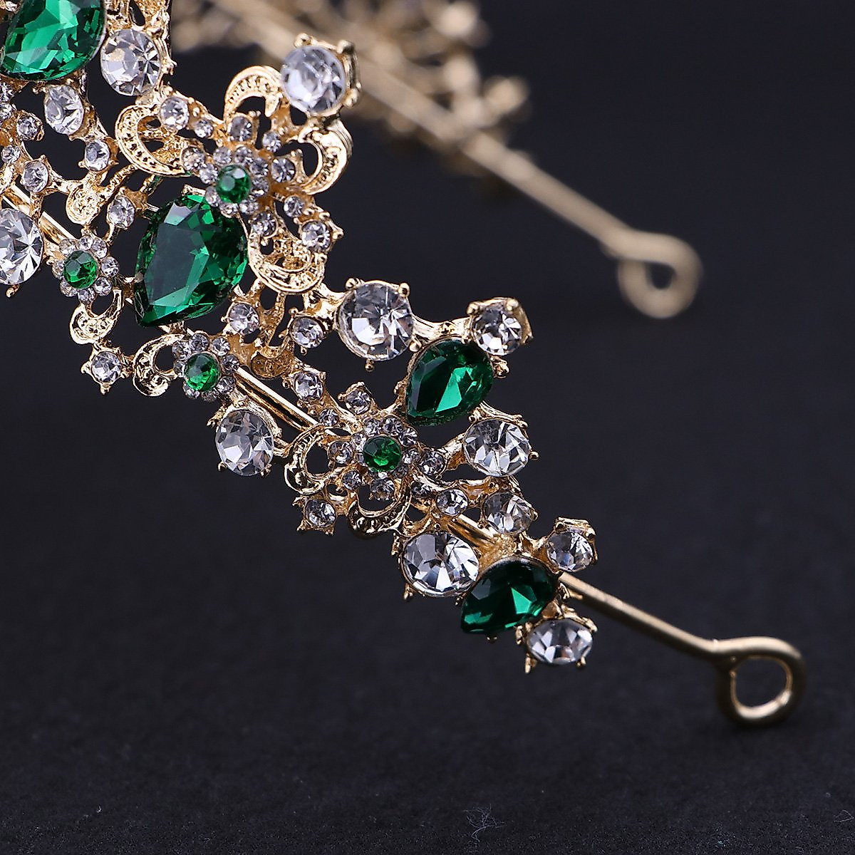 Frcolor Royal Crystal Tiara Green Rhinestone Queen Tiara Wedding Crown Princess Hair Accessories for Bridal (Emerald Color)