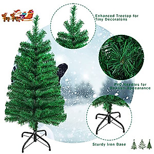 CCINEE 3Ft Artificial Christmas Tree, Green Mini Tabletop Hinged Christmas Tree with Metal Stand 130 Branch Tips for Xmas Party Supplies Home Indoor Decoration