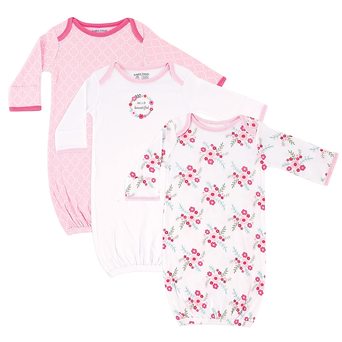 Luvable Friends Unisex Baby Cotton Gowns, Pink Floral, 0-6 Months US