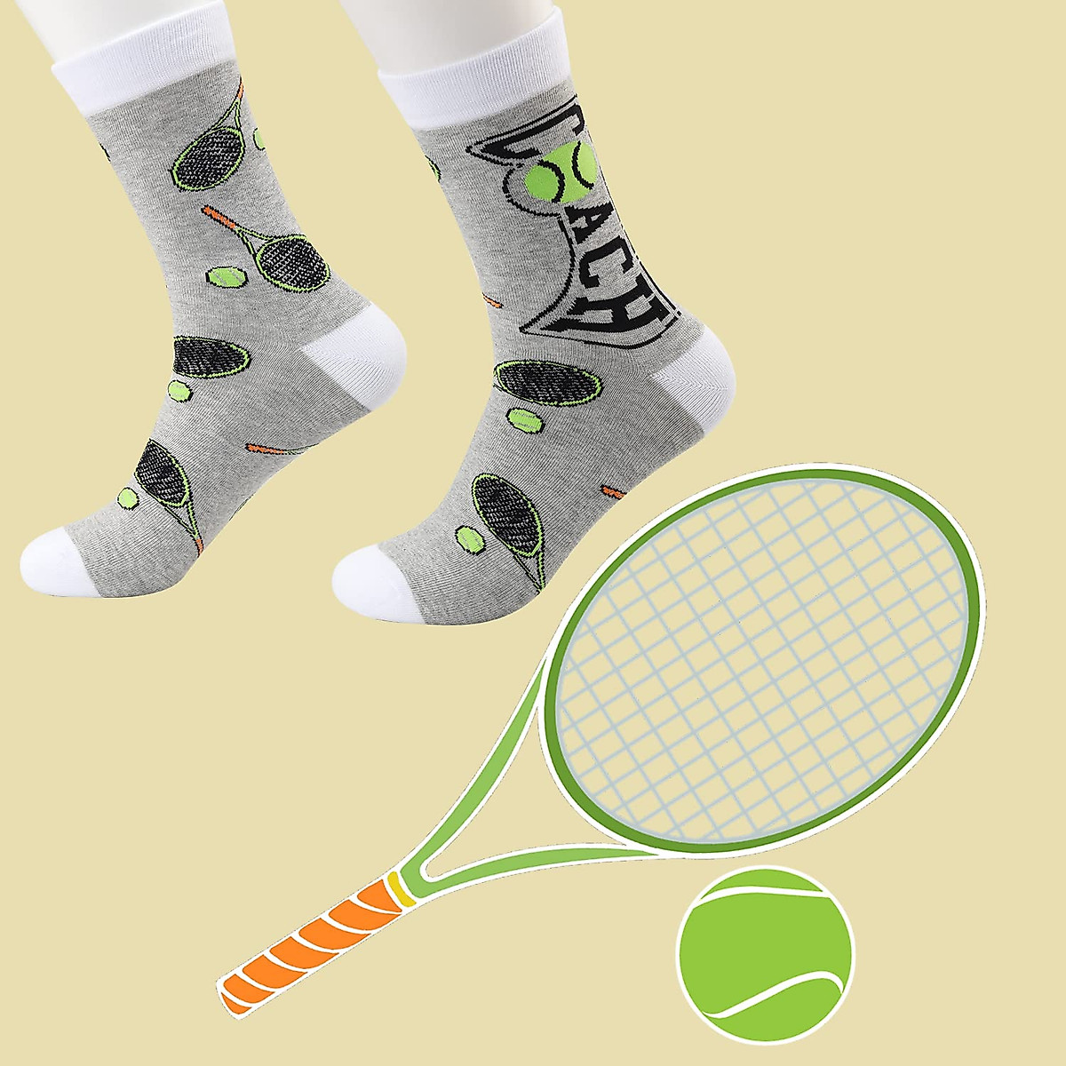 MBMSO Tennis Coach Gifts 2 Pair Tennis Coach Socks Appreciation Gifts for Tennis Coach Novelty Tennis Ball Socks (2 Pair Tennis Coach Socks)