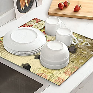 Flowers Butterfly Printed Drying Mat For Kitchen Ultra Absorbent Microfiber Dishes Drainer Mats Non-Slip Silicone Quick Dry Pad - 18 X 16inch