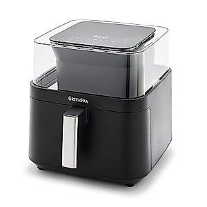 GreenPan Clearview Extra Large 7QT Air Fryer, 360° Clear Window, PFAS-Free Ceramic Nonstick Drawer and Tray, Heat to 400°F, 13-Presets, Shake Reminder, Keep Warm, Delay Start, Dishwasher Safe Parts