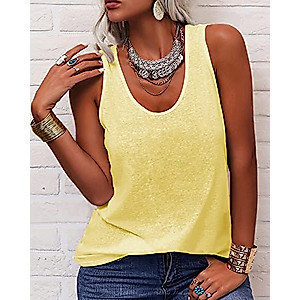 Dellytop Women Summer Scoop Neck Tank Tops Sleeveless Loose Fit Shirts Yellow