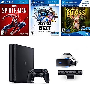 Sony Sony Playstation 4 Playstation 4 Slim 1TB Console Plus PS4 VR: Ps Camera, Ps VR Headset, Dual Shock 4 Wireless Controller, Game: Spider-Man, Moss Game, Astro Bot Rescue Mission, Black