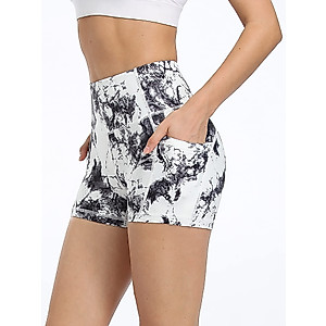 CADMUS Women's High Waist Yoga Shorts Spandex Running Side Pockets,3 Pack,16#,Dark Green & Navy & Wine Red,Medium