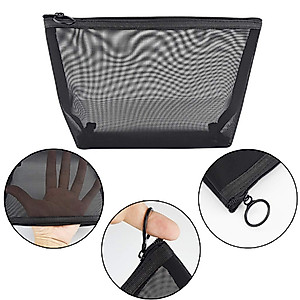 yeabwps 4 Pieces Portable Mesh Cosmetic Bags Breathable Makeup Bags Black Mesh Zipper Pouch for Home Offices Travel Accessories Organizer, 2 Sizes
