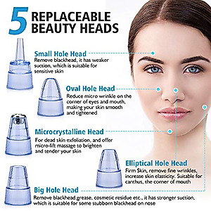 2023 Blackhead Remover Pore Vacuum Cleaner Electric Blackhead Vacuum Extractor Pore Cleaner Comedone Whitehead Remover Kit Pore Extractor Suction Too with 5 Different Sucker Heads
