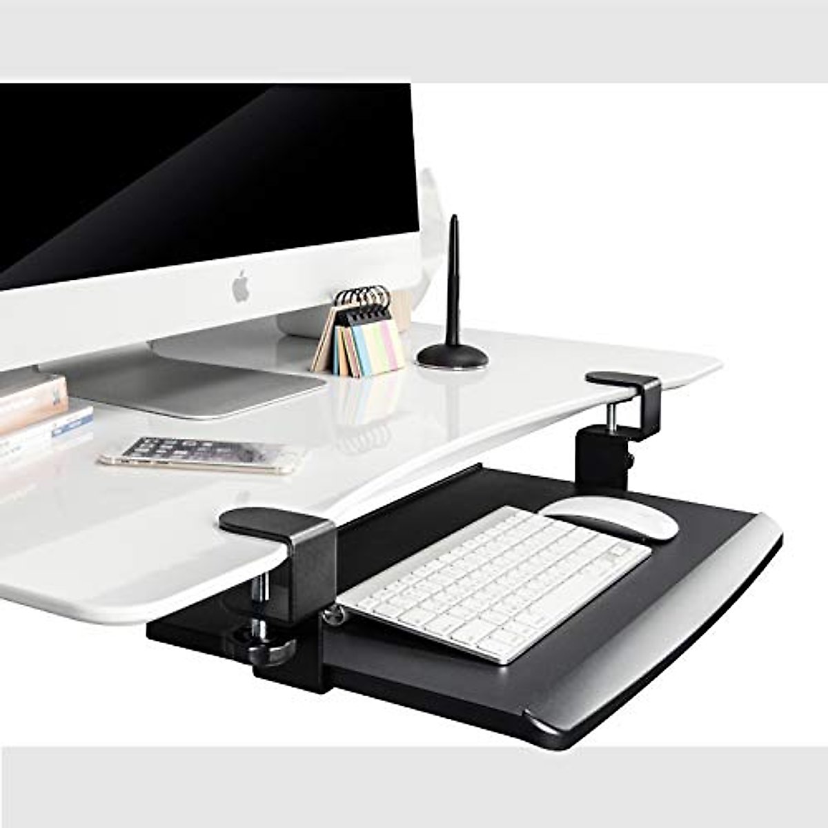 EHO Clamp-On Retractable Adjustable Keyboard Tray, Under Desk Ergonomic Keyboard Tray - Easy Tool-Free Install - Small Surface 20" x 11.5"