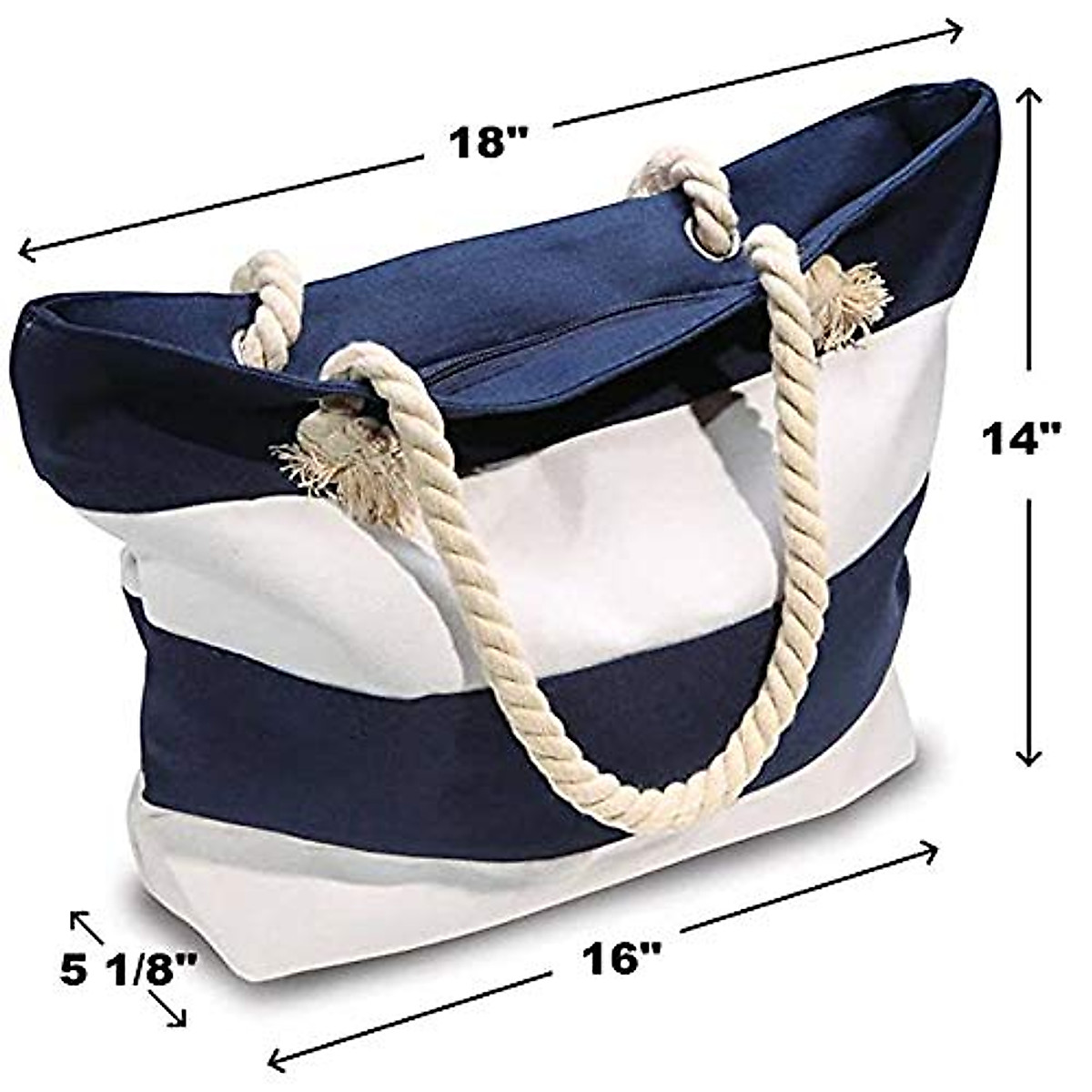 Muka Women Striped Canvas Tote Shoulder Beach Bag with Inner Zipper Pocket and Rope Handle for Travel, Shopping-Red/White