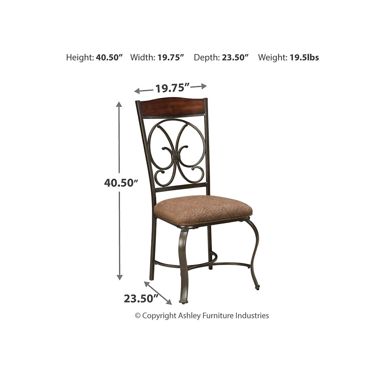 Signature Design by Ashley Glambrey Old World Dining Chair with Cushion, 4 Count,, 23.5"D x 19.75"W x 40.5"H, Brown