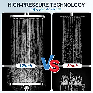 Veken 12 Inch Rain Shower Head with 5 Settings High Pressure Handheld Spray, Rainfall Shower Head with Adjustable Extension Arm, Chrome Dual Shower Head and Handheld Shower Head Combo with 70” Hose.