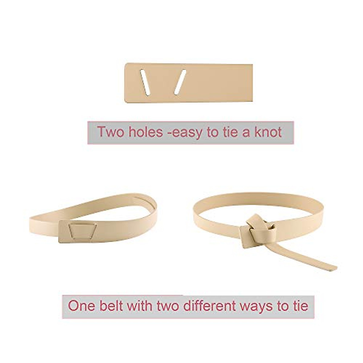 CHIC DIARY Women Fashion Knot Belt for Dress Jeans PU Leather Tie Waist Belt No Buckle Cinch Belt (Beige)