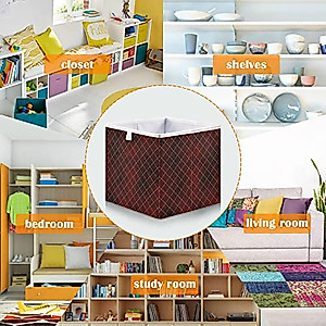 Fancy Burgundy Grid 11x11 Storage Cubes Fabric Storage Cubes Storage Bins with Handles Storage Boxes for Organizing Home, Office, Nursery, Shelf, Closet, Pack of 1
