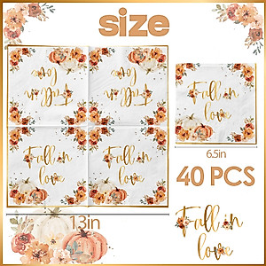 Fall in Love Bridal Shower Napkins Decorations,40Pcs Fall Floral Wedding Engagement Party Decorations Set Orange Fall in Love Napkins for Autumn Thanksgiving Party Disposable Supplies