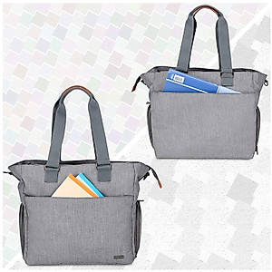 LUXJA Breast Pump Tote with Pockets for Laptop and Cooler Bag, Breast Pump Bag for Working Mothers (Fits Most Major Breast Pump), Gray