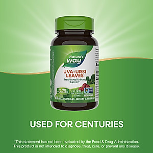 Nature's Way Uva Ursi Leaves, Traditional Urinary Support*, 1,110 mg per 3-Capsule Serving, Non-GMO Project Verified, Herbal Dietary Supplement, Gluten Free, 100 Vegan Capsules (Packaging May Vary)