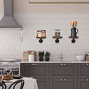 KeaJuidy Wall Mounted Floating Shelves Round Display Rack with Metal Industrial Pipe Brackets, 5.9 inch Industrial Pipe Shelving for Bedroom, Bathroom, Living Room, Kitchen, Set of 2