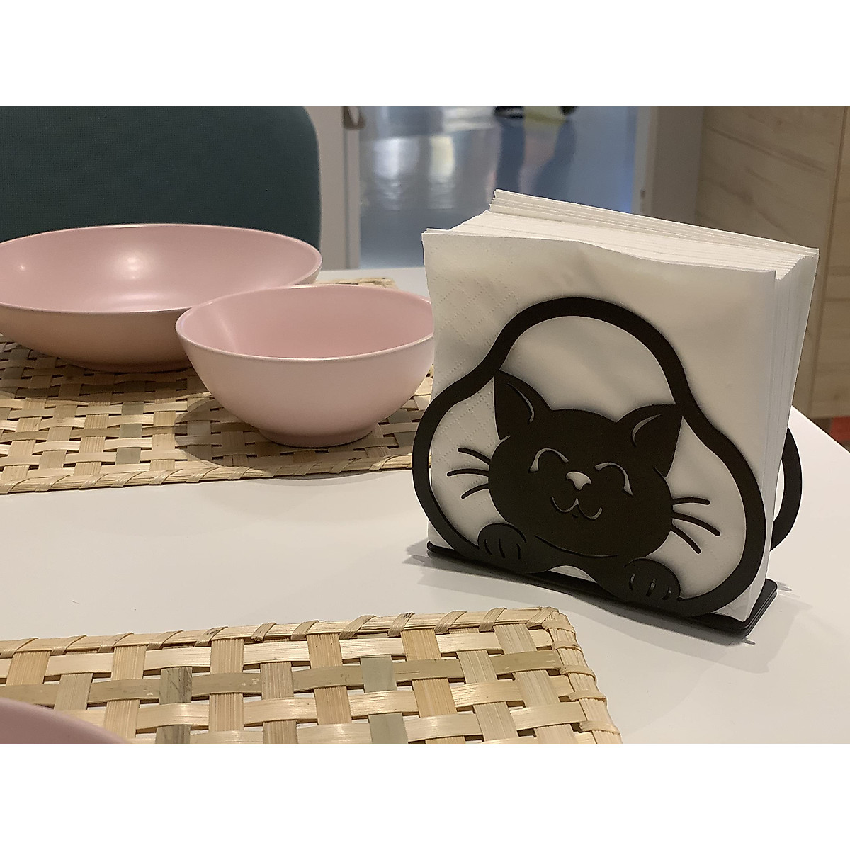 PXLYWLTZL Napkin Holder for kitchen，CAT black Metal Holders Tables, dinner iron Restaurants，Farmhouse，Cafe，Bar, Holders, Tissue Dispenser (CAT), 4.8inch 4inch 1.7inch (999)