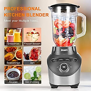 JUSANTE Professional Blender with 1200 Watts and 64 oz Glass Jar Kitchen Countertop Blender for Shakes and Smoothies with High Speed Total Crushing Smoothie Blender Black for Smoothies Frozen Drinks
