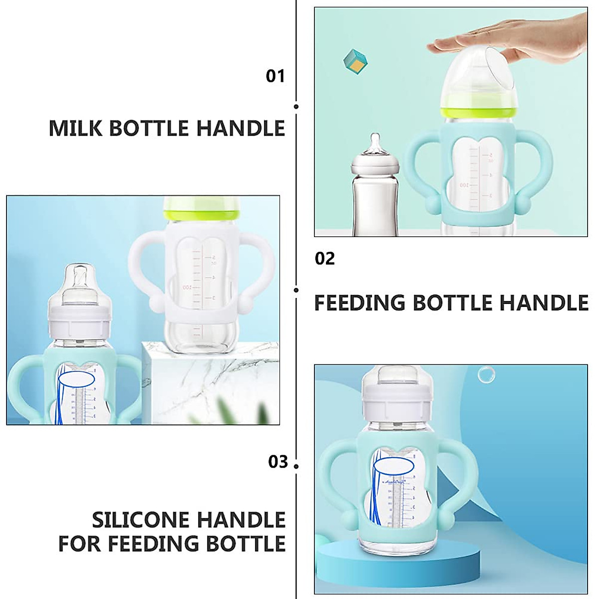 NUOBESTY Glass Water Bottle Sleeve 2Pcs Baby Bottle Handles Silicone Bottle Handles Standard Baby Bottles for Wide- Neck Baby Bottles (Blue) Baby Bottle Holder Grip
