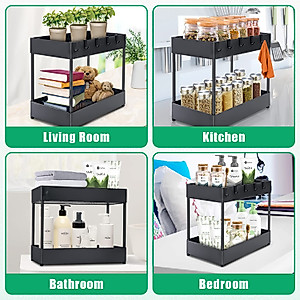 Under Sink Organizer and Storage - Bathroom Organizer - Multi-purpose Kitchen Organizer Countertop Storage Shelf Holder with Hooks,1 Pack