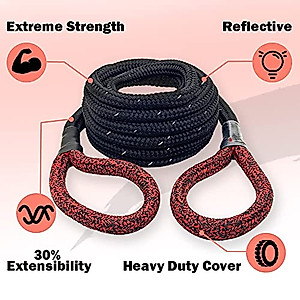 X MONSTER Kinetic Recovery Tow Rope 3/4" x 20' (MBS 22,000 lbs) with Reflective Tape and 2 Soft Shackles (21,800bs) Offroad Recovery Kit