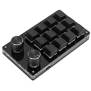 One Handed Macro Mechanical Keyboard, Portable Multifunctional One Handed Mechanical Gaming Keypad with 12 Fully Programmable Keys & Knob, for Windows, for Linux, for Vista, for OS X(Black)