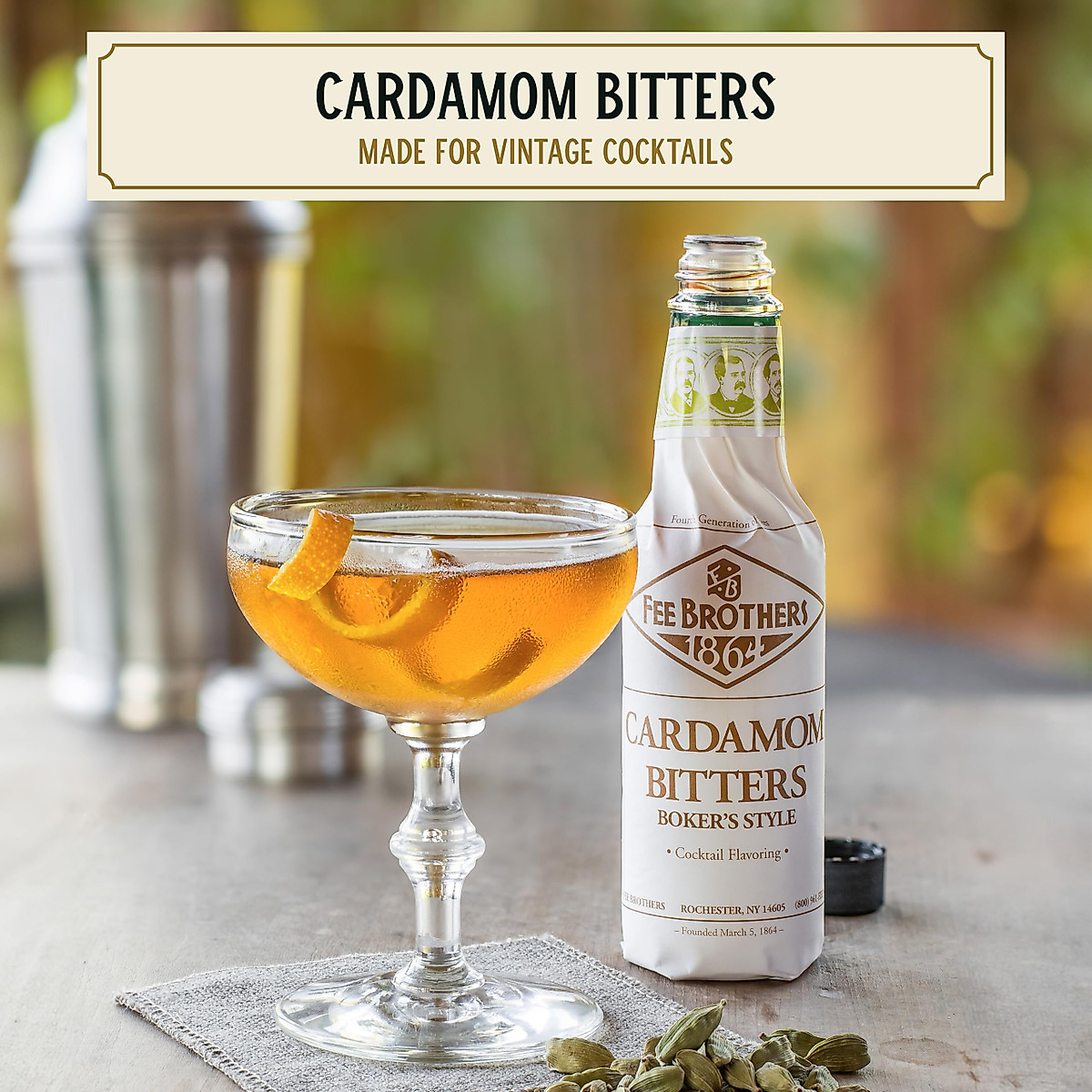 Fee Brothers Cardamom Cocktail Bitters - Aromatic Cocktail Mixer & Concentrated Flavoring, Gluten Free, Vegan-Friendly, 5 fl oz