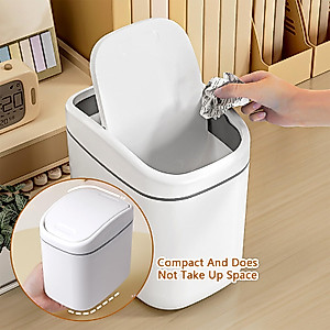 Toguma Desktop Trash Can with Lid Table Trash Basket Bedside Plastic Waste Paper Basket Mini Trash Bin for Car Wastebasket for Coffee Shop (White)