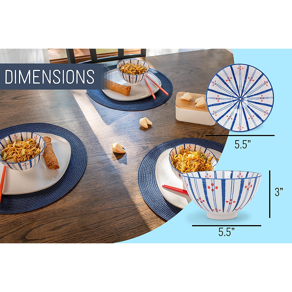 Nat & Jules Stripes and Dots White 18 ounce Ceramic Cereal Ramen Bowls Set of 4