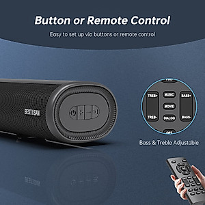 BESTISAN Sound Bar, 80 watts 33.5 inch Sound Bars for TV with Bluetooth 5.0, 3 EQs, Bass Adjustable, HDMI-ARC/Optical/Coaxial/Aux/USB Connection for Home Theater, Gaming, PC, Projectors, 2024 Version