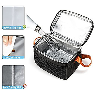 BAGSPRITE Lunch Bag for Women Men, Double Deck Lunch Box with Ice Pack, Insulated Lunch Bag Women for Work, Leakproof Cooler Tote Bags, Thermal Kids Lunch Box for School, Black