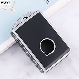 HIBEYO Key Fob Cover Compatible with Volvo XC40 XC60 XC90 S90 V90 2019 2021 2022 2023 TPU Key Case Cover Smart Keyless Auto Key for Volvo Accessoreis with Leather Keychains-Black