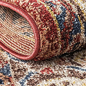 Unique Loom Utopia Collection Traditional Geometric Vintage Inspired Area Rug with Warm Hues, 8' x 10', Terracotta/Blue