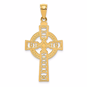 Solid 14k Yellow Gold Celtic Knot Irish Claddagh Cross Eternity Circle Pendant Charm - 36mm x 18mm