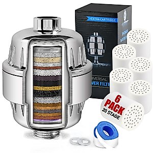 Shower Head Filter for Hard Water & Hair - 6 Replacement Cartridges -20 Stage - Water Softener to Reduce Chlorine and Fluoride,BTHF-06