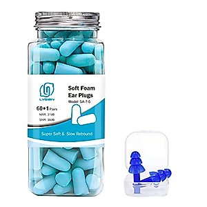 LYSIAN Ultra Soft Foam Earplugs Sleep, 38dB SNR 31dB NRR Sound Blocking Noise Cancelling Ear Plugs for Sleeping, Travel, Shooting and Working -60 Pairs Pack (Lake Blue)