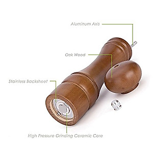 IEOVO 8" Wood Pepper Mill, Solid Wood and Adjustable Ceramic Grinder, Brown…