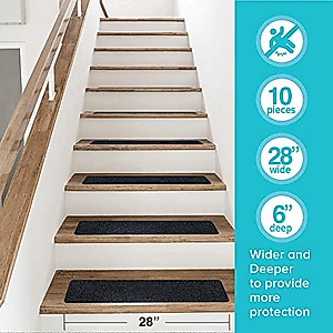 LifeGrip Anti Slip Traction Treads (10-Pack), 6 inch X 28 inch, Best Grip Tape Grit Non Slip, Outdoor Non Skid Tape, High Traction Friction Abrasive Adhesive for Stairs Step, Black (6" X 28" X 10P)
