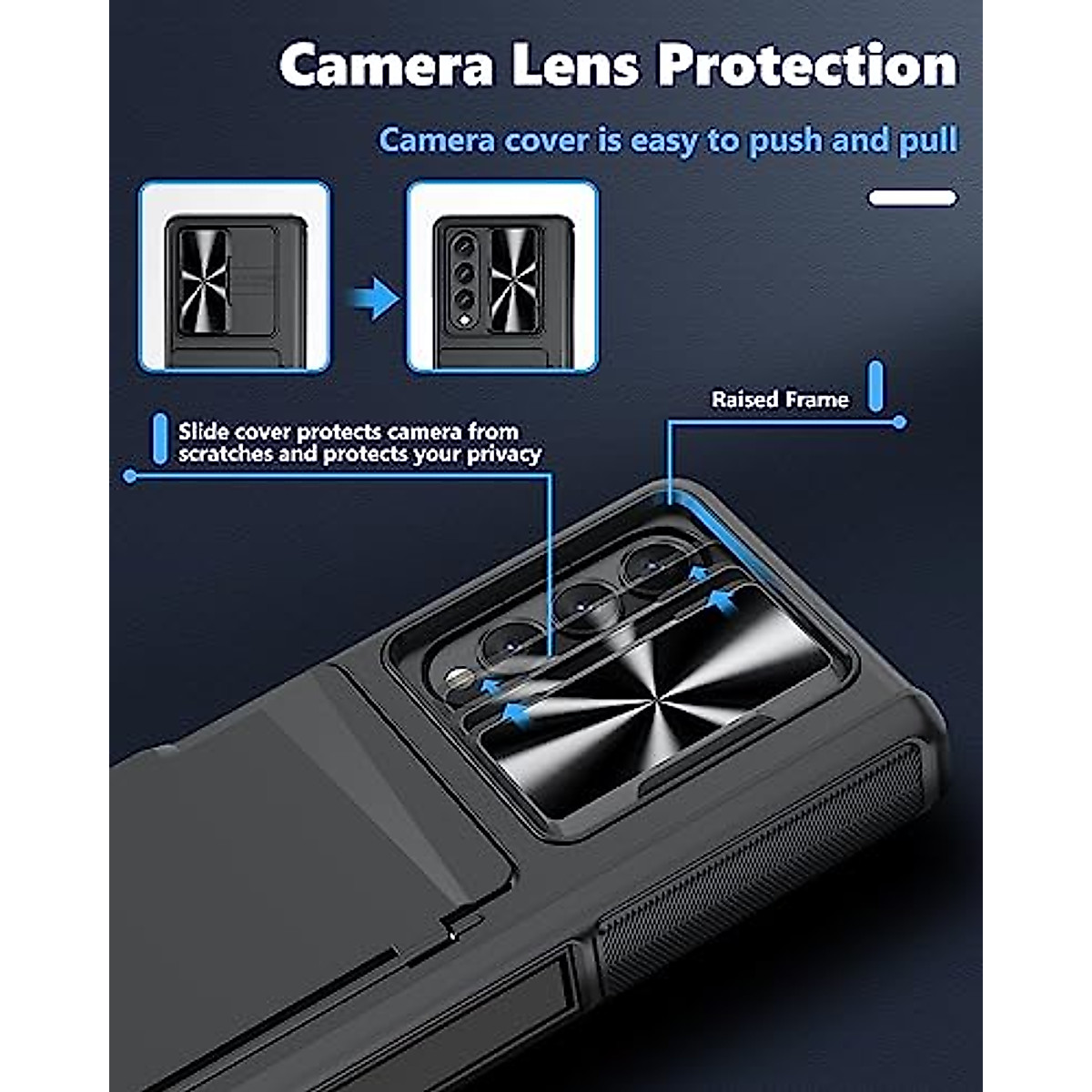 Viaotaily for Samsung Galaxy Z Fold 3 Case with Card Holder & Kickstand & Slide Camera Protection, Built-in Screen Protector & Hinge Protection, Durable Shockproof Wallet Phone Case for Z Fold 3,Black