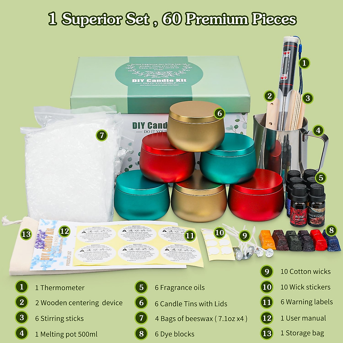 Candle Making Kit, Beeswax Scented Candles Supplies Arts and Crafts for Adults and Teens Gift Set for Women Including Fragrance, Soy Wax, Cotton Wicks, Metal Pot, Candle Dyes, Candle Jars and More