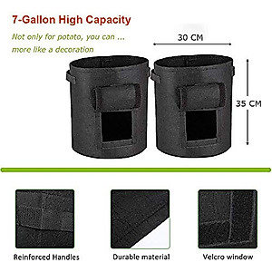 GEMGO 3 Pack Potato Grow Bag, 7 Gallon Aeration Waterproof Fabric Sweet Potato Planter, Harvest Window Vegetable Peanut Growing Box Bucket Pot for Nursery Garden (3 Pack, Black Brown Green)
