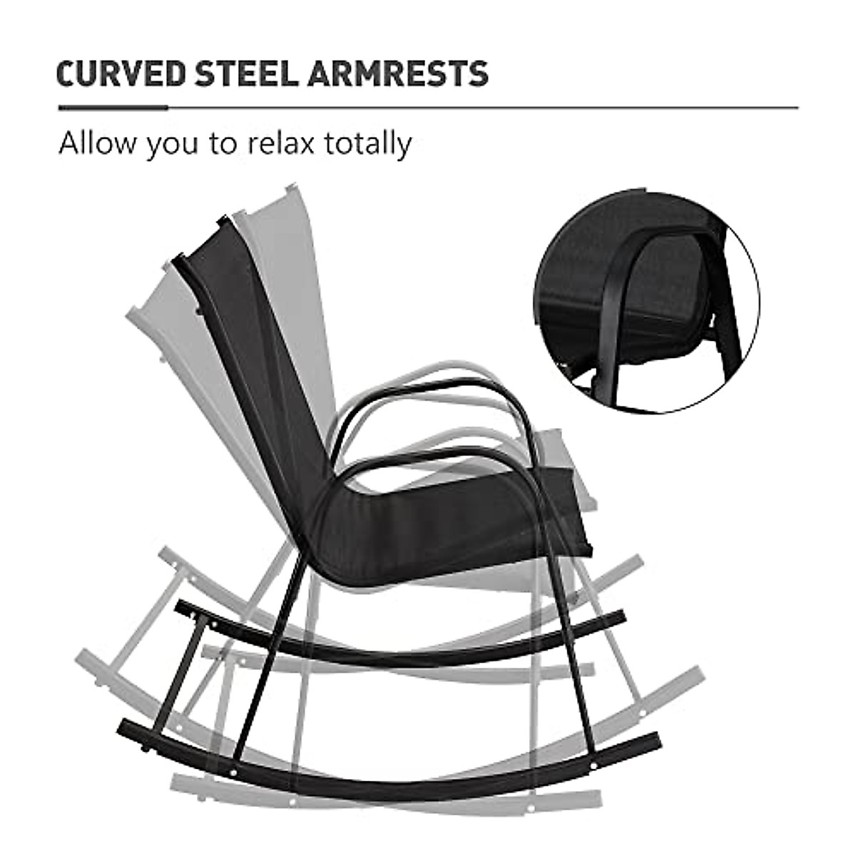 DREAMO Outdoor Patio Rocking Chair Portable Rocker Seating Metal Black