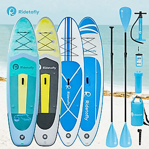 Ridetofly SU01 Stand Up Paddle Board 10.6'x32 x6, Inflatable SUP with 12pcs Accessories, Adjustable Paddles, Detachable Seat, Backpack Pump Fins Included, Paddle Boards for Adults Youth, Up to 330lbs
