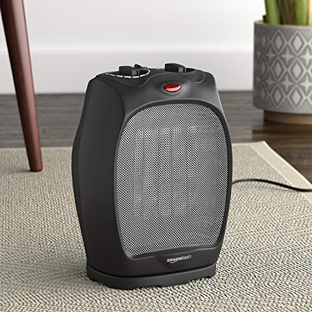 Amazon Basics 1500W Oscillating Ceramic Heater with Adjustable Thermostat, Black